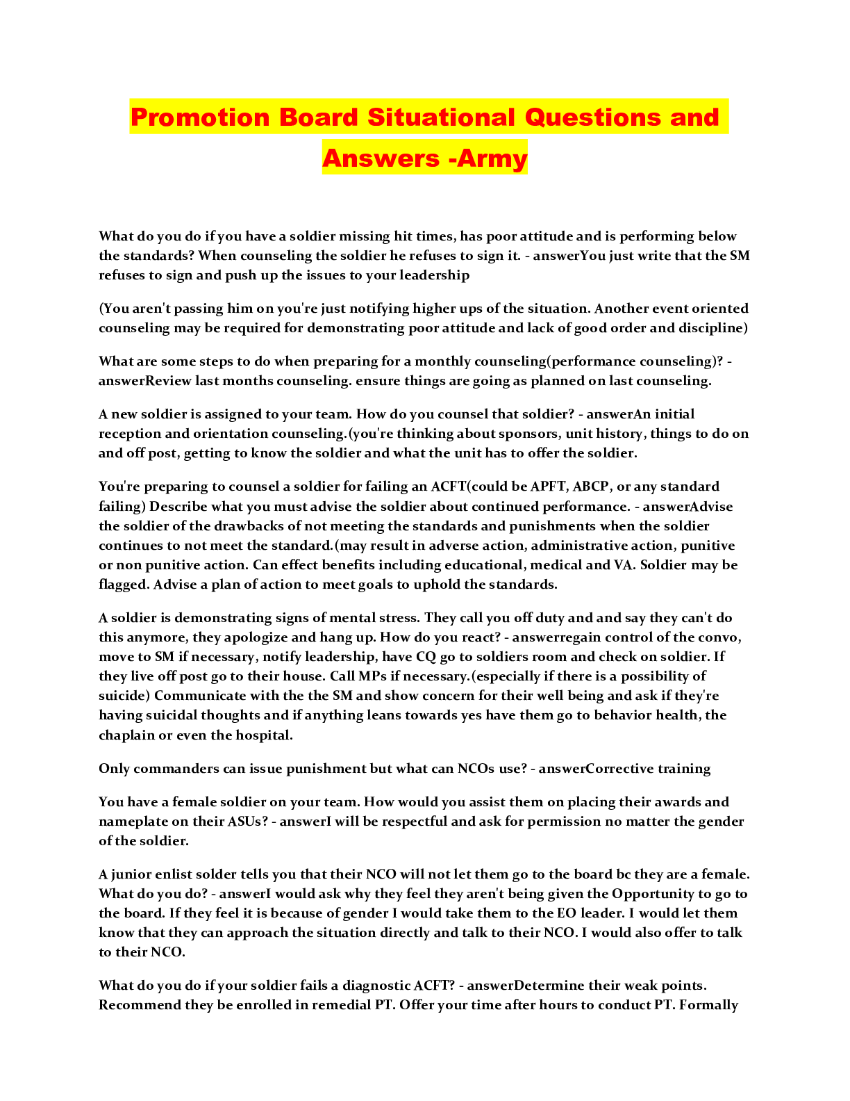 Promotion Board Situational Questions and Answers -Army - Scholarfriends